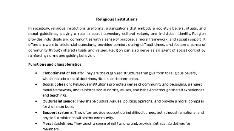 Unit 2.4: Understanding Religious Institutions in Sociology - Studocu