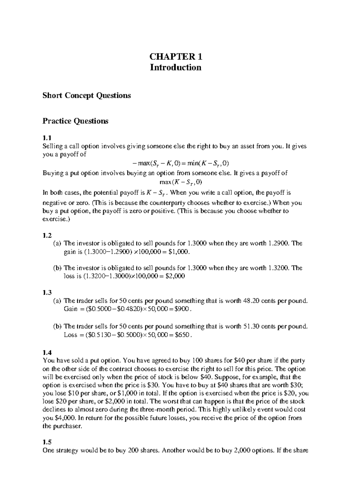 Hull OFOD 11e Solutions Ch 01 GE - CHAPTER 1 Introduction Short Concept ...