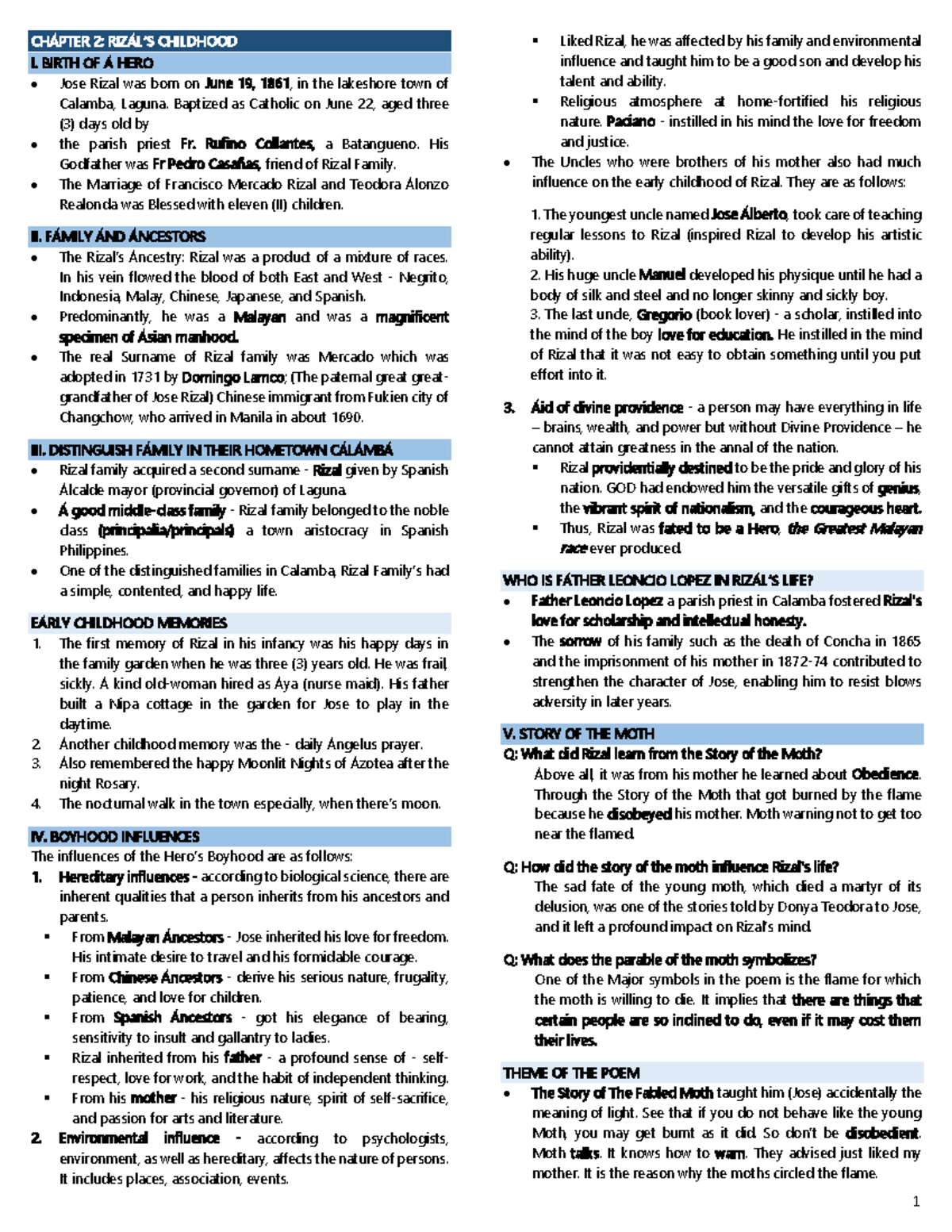 C2 - Rizal's Childhood: Insights on His Early Life and Influences - Studocu