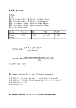 Determinación de extracto etero - Resultados. Cálculos. Calcular el ...