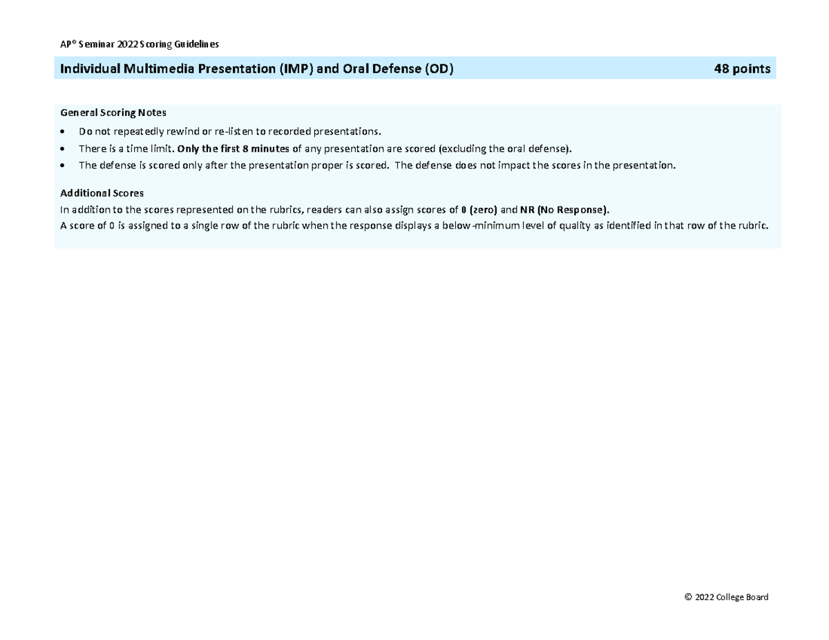 AP® Seminar Individual Research-Based Essay & Presentation Scoring ...