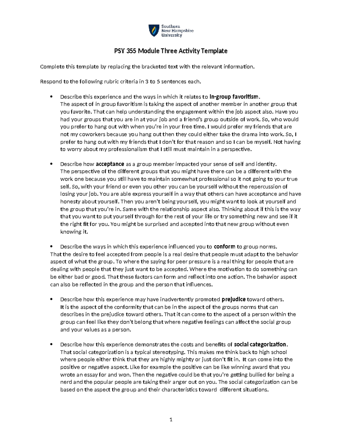 PSY 355 Module Three Activity: Exploring Group Dynamics and Favoritism ...