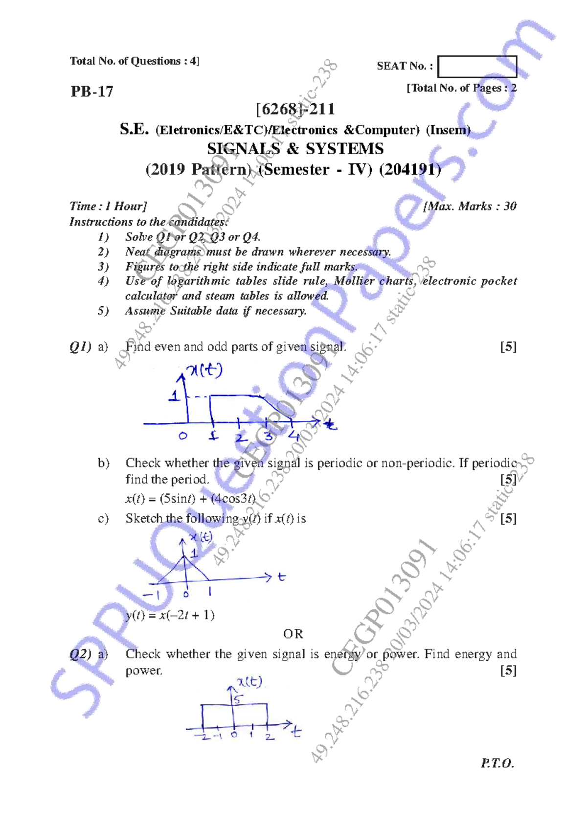S.E. Signals & Systems Insem Exam (2019 Pattern) - Studocu