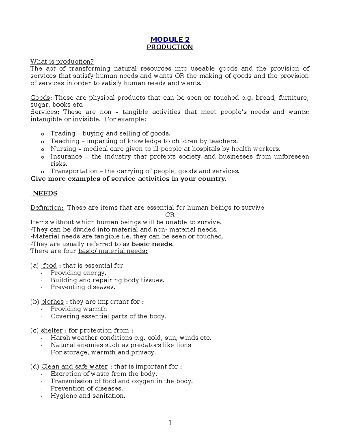 BGCSE MODULE 2: Understanding Production in Agriculture - Studocu