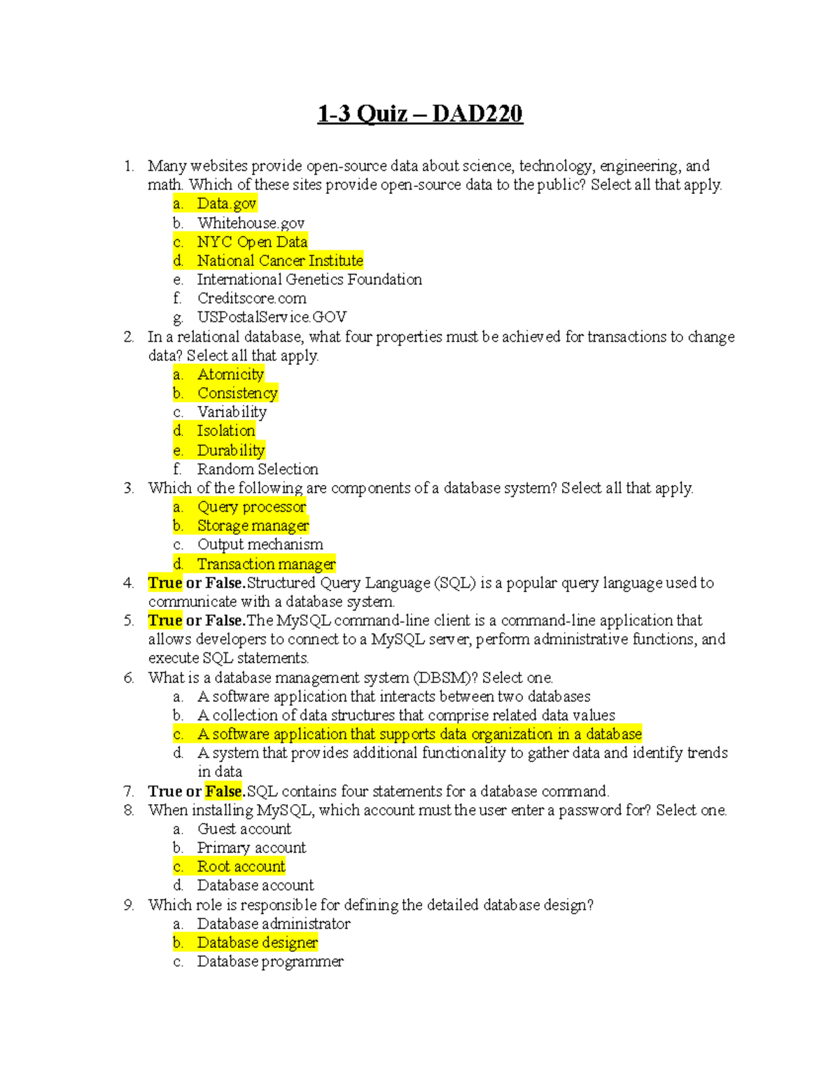 1 3 Quiz Quiz 1 3 Quiz Dad Many Websites Provide Open Source Data About Science