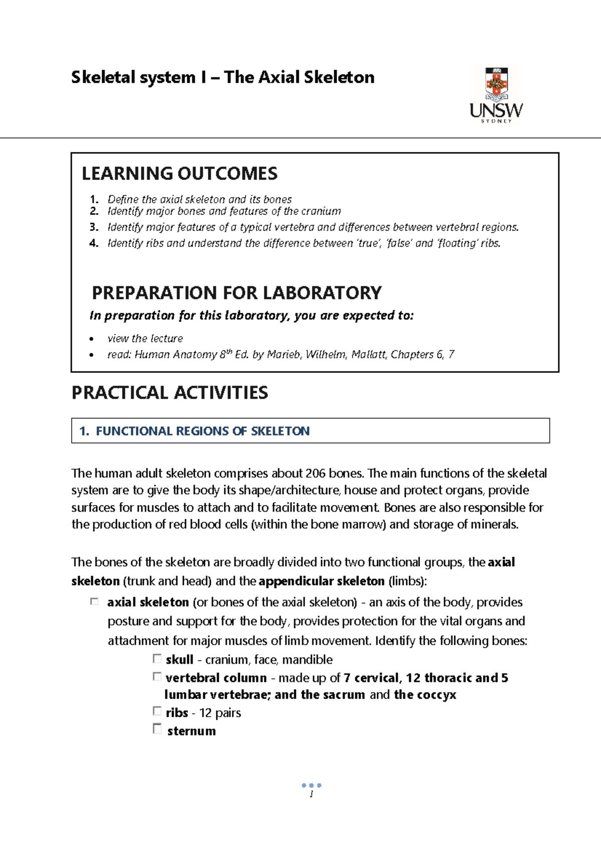Lab 1 Manual: Exploring the Axial & Appendicular Skeleton - Studocu