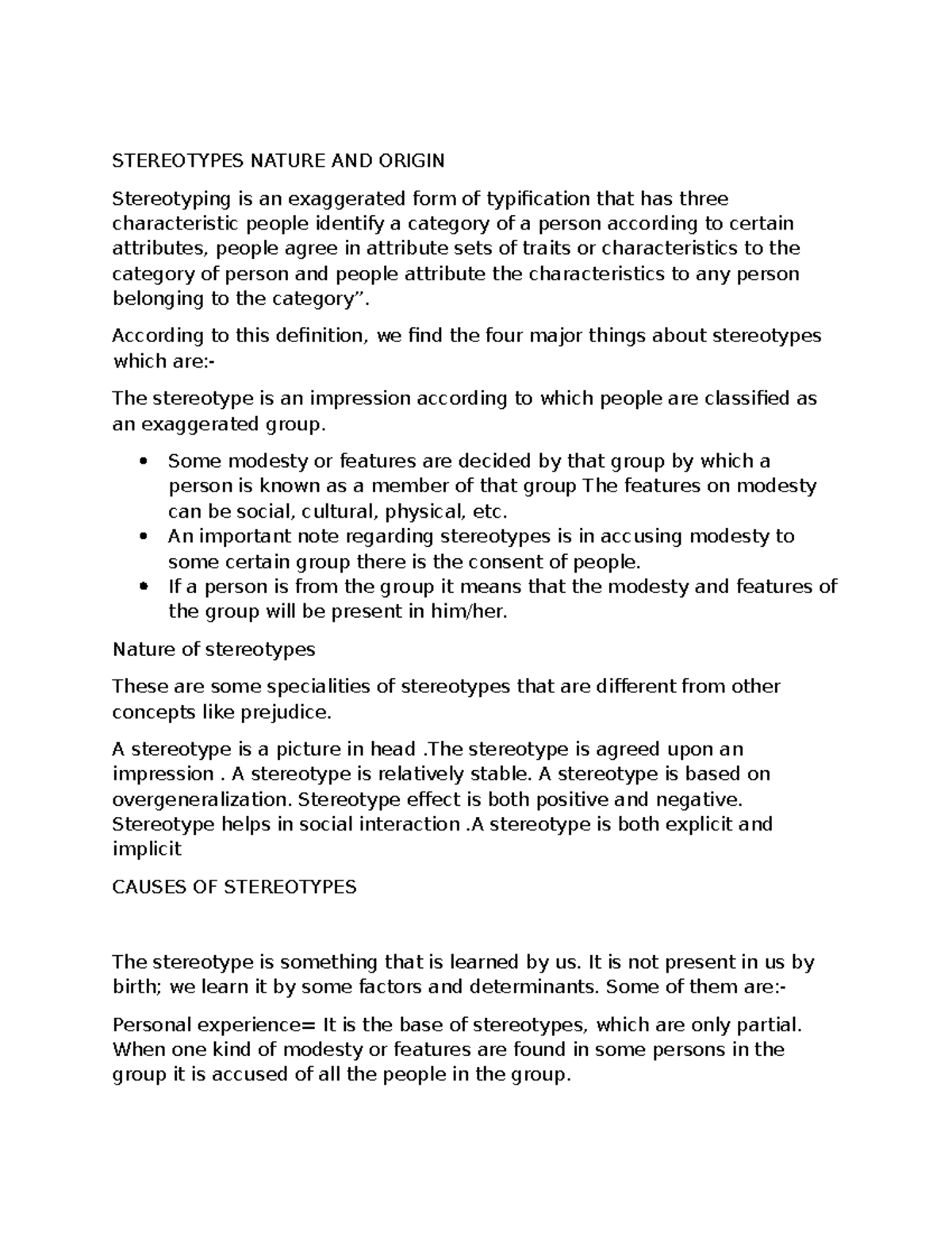 Stereotypes Nature AND Origin - STEREOTYPES NATURE AND ORIGIN ...