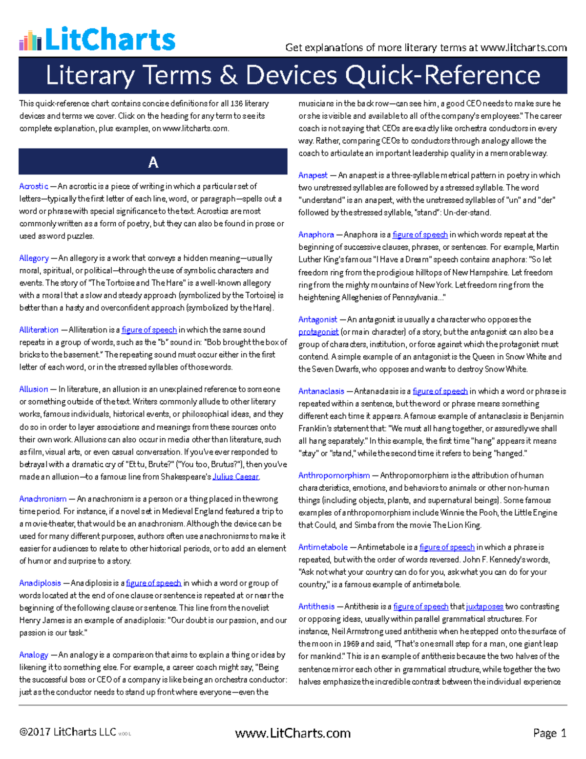 1) Lit Charts Literary Terms And Devices Quick Ref - Literary Terms ...