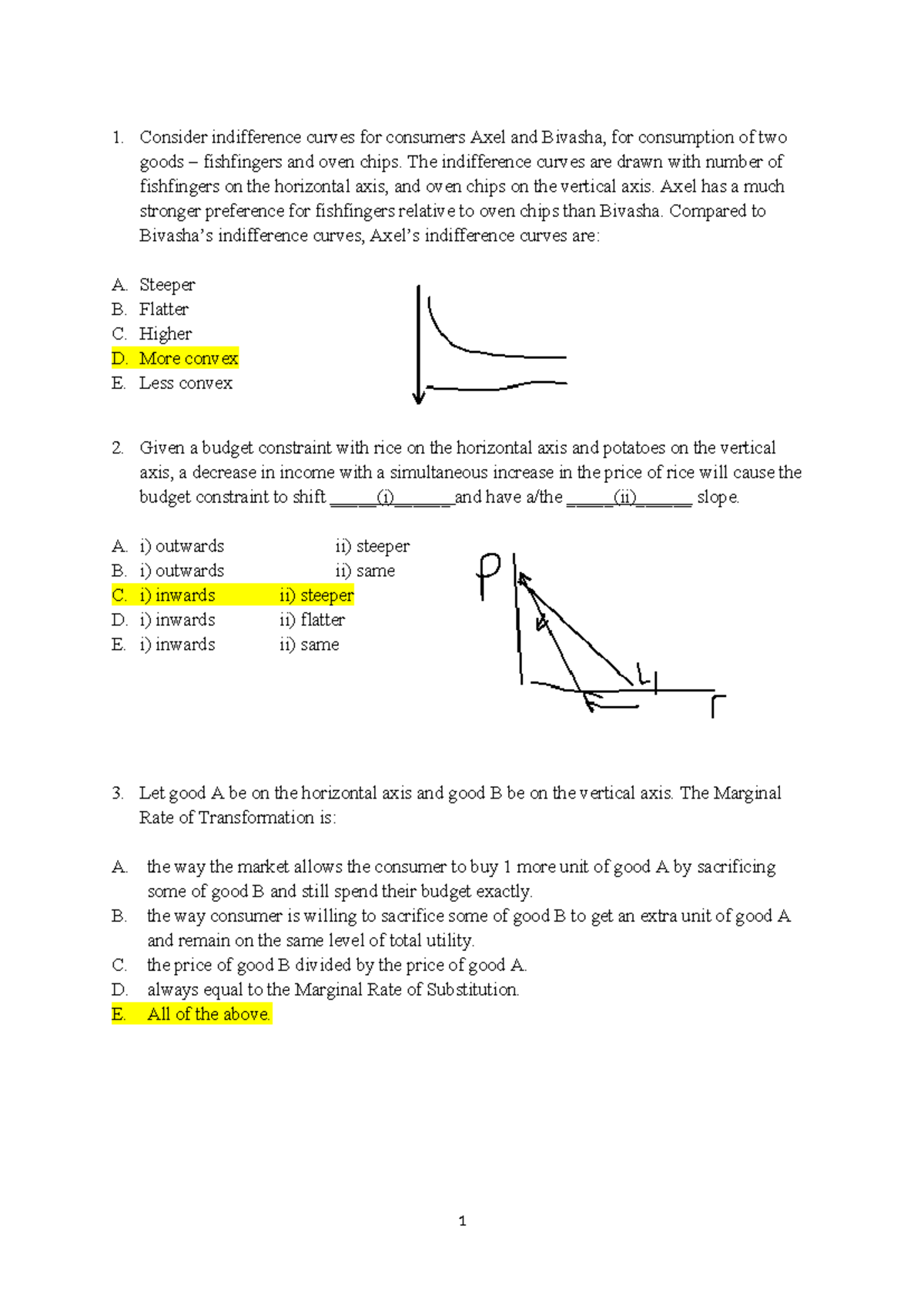 Revision Questions for Economics 101: Indifference Curves & Budget ...