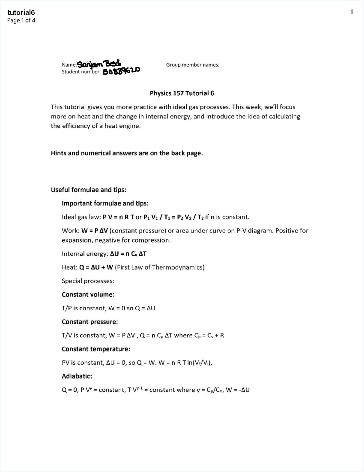 Tutorial 6 - PHYS 157 - tutorial tutorial tutorial - Studocu