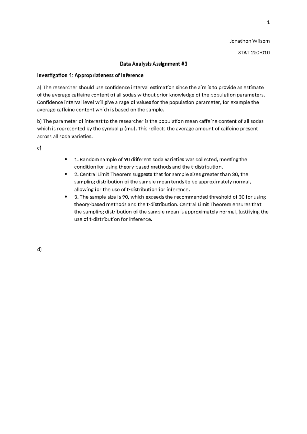 STAT 250 - Data Analysis Assignment #1 Notes on Inferences - Studocu