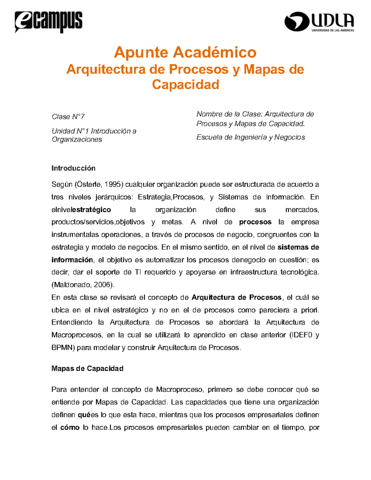 Apunte académico clase 7 - Apunte Académico Arquitectura de Procesos y Mapas de Capacidad Clase ...