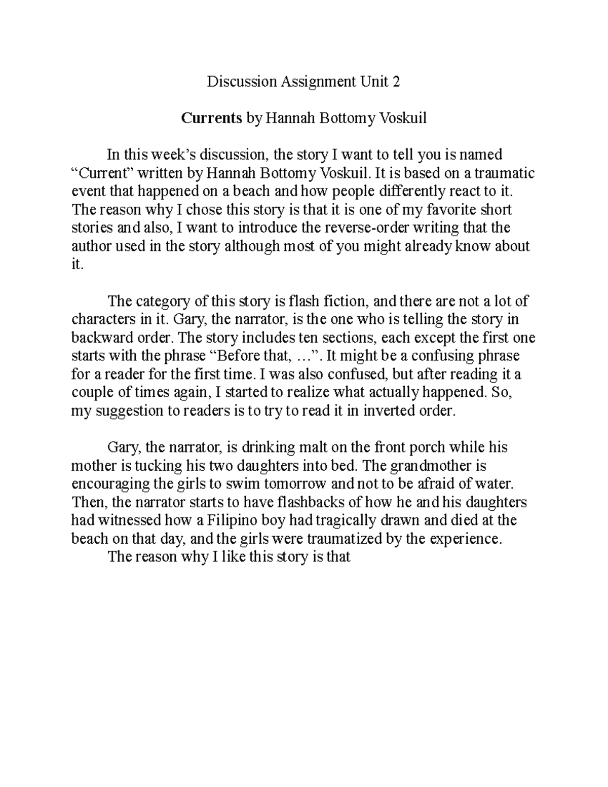 ENGL 1102 Discussion Forum Unit 2 - Discussion Assignment Unit 2 Currents by Hannah Bottomy ...