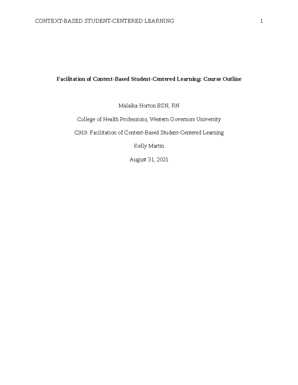 C919: Course Outline for Context-Based Student-Centered Learning - Studocu