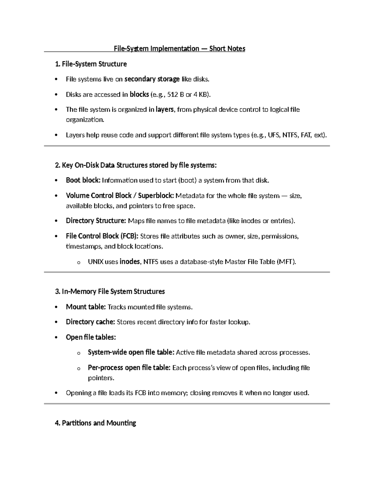 Chapter 11: File System Implementation Short Notes - Studocu