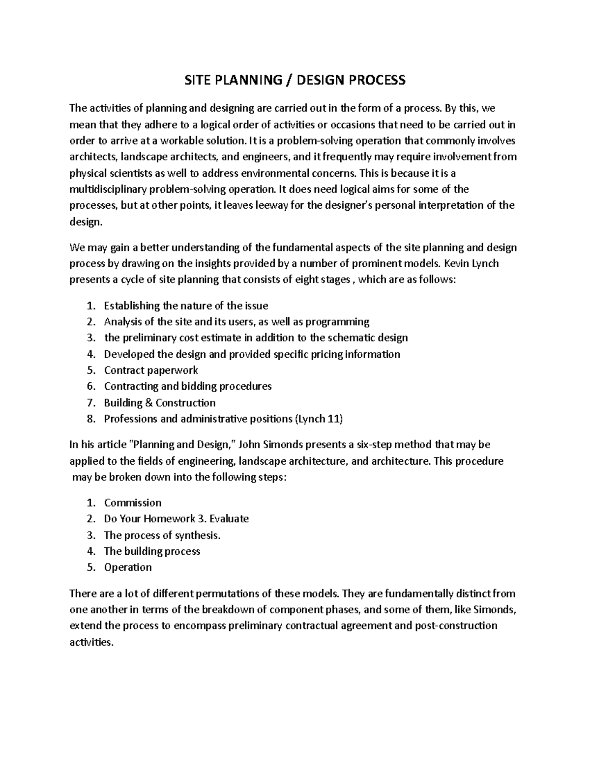 SITE Planning - Design Process - SITE PLANNING / DESIGN PROCESS The ...