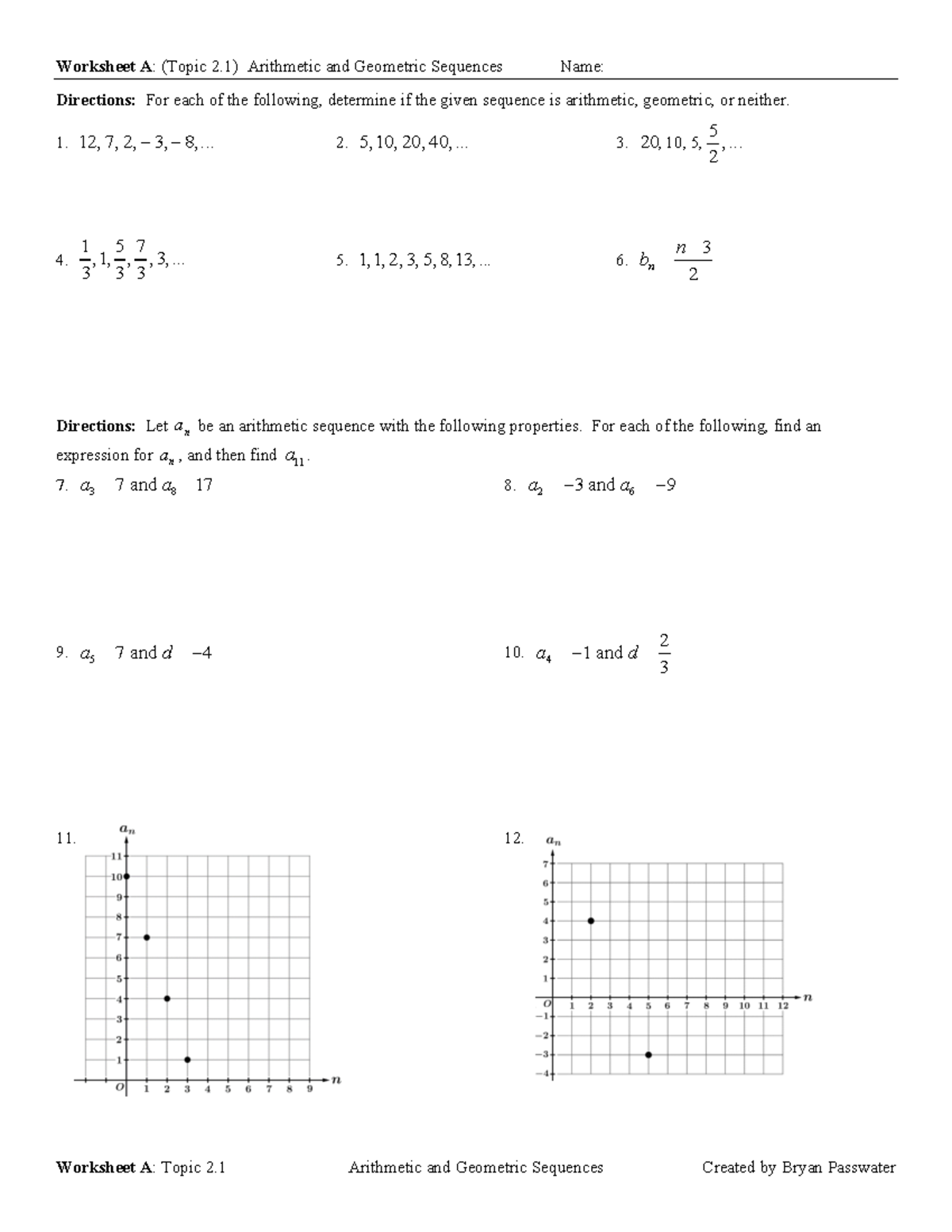 Worksheet A: Topic 2.1 - Change in Arithmetic & Geometric Sequences ...