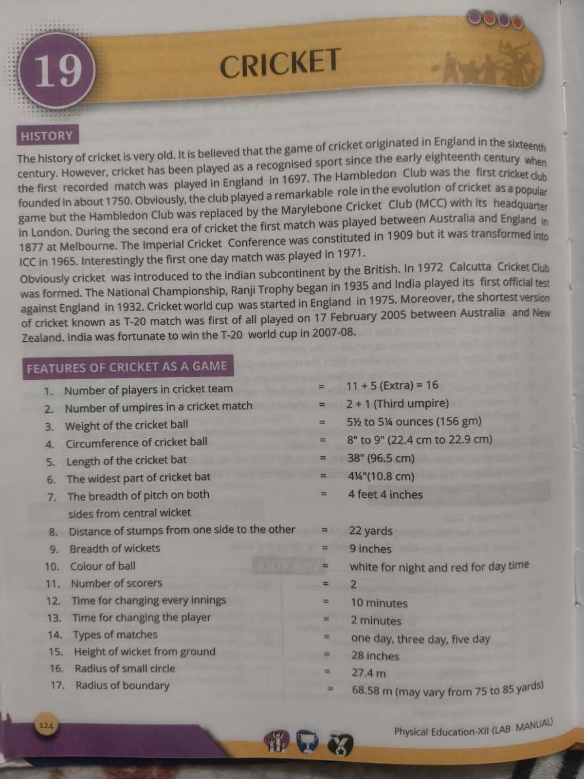 19 CRICKET HISTORY: Evolution and Fundamentals of the Game - Studocu