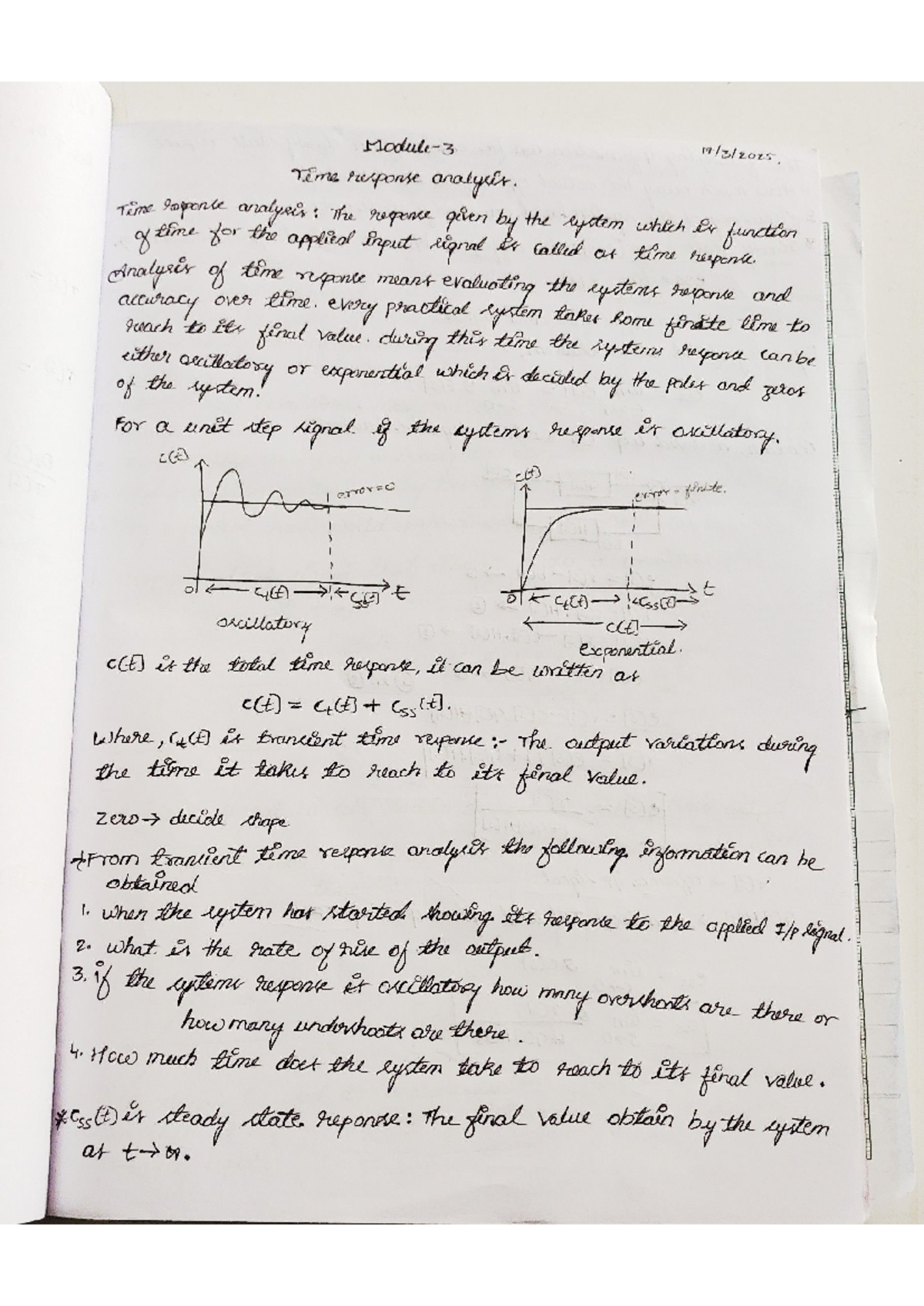 Time Response Analysis for Control Systems (CS 101) - Studocu