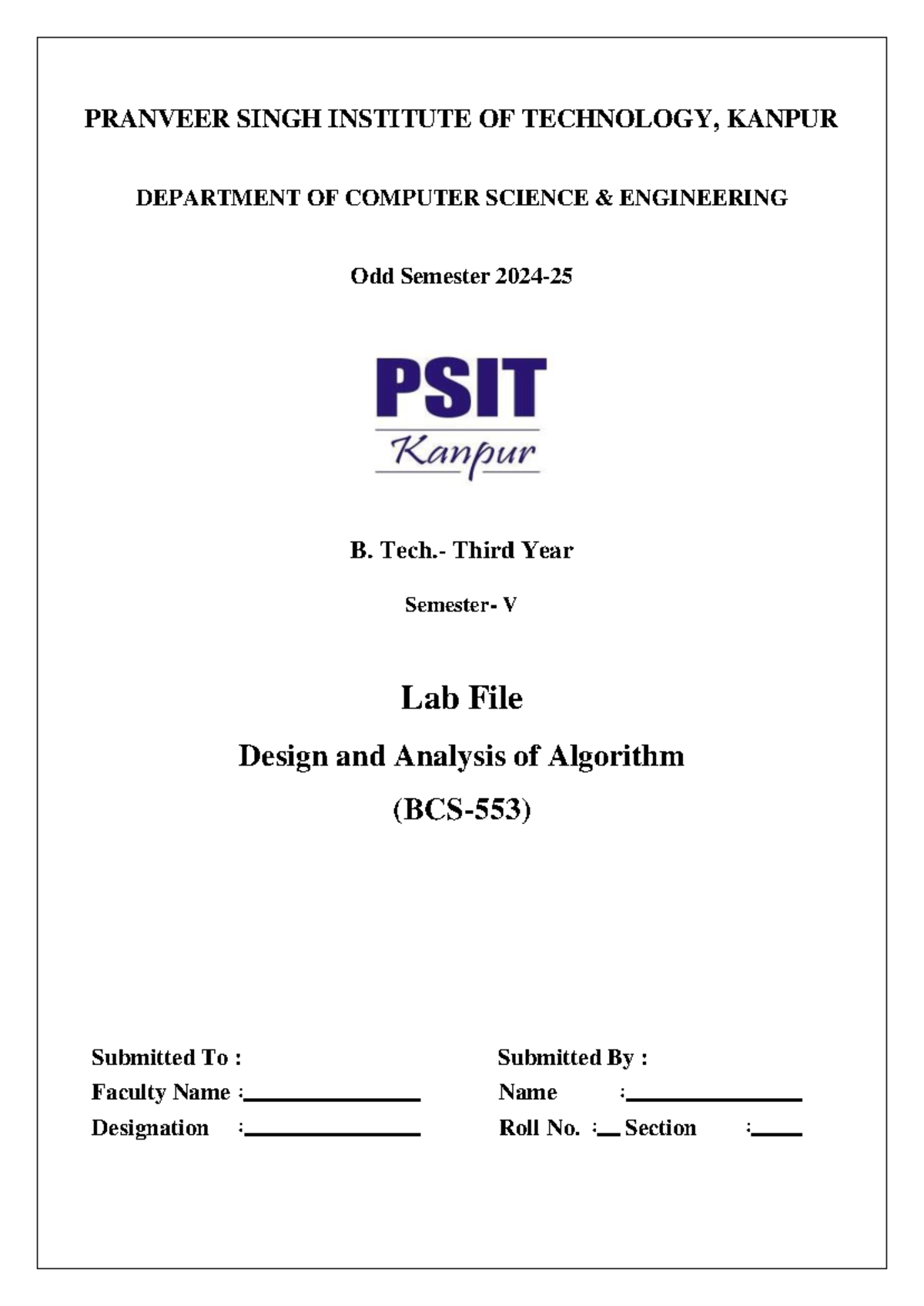 DAA Lab File - Design and Analysis of Algorithms (CSE 3rd Year) - Studocu