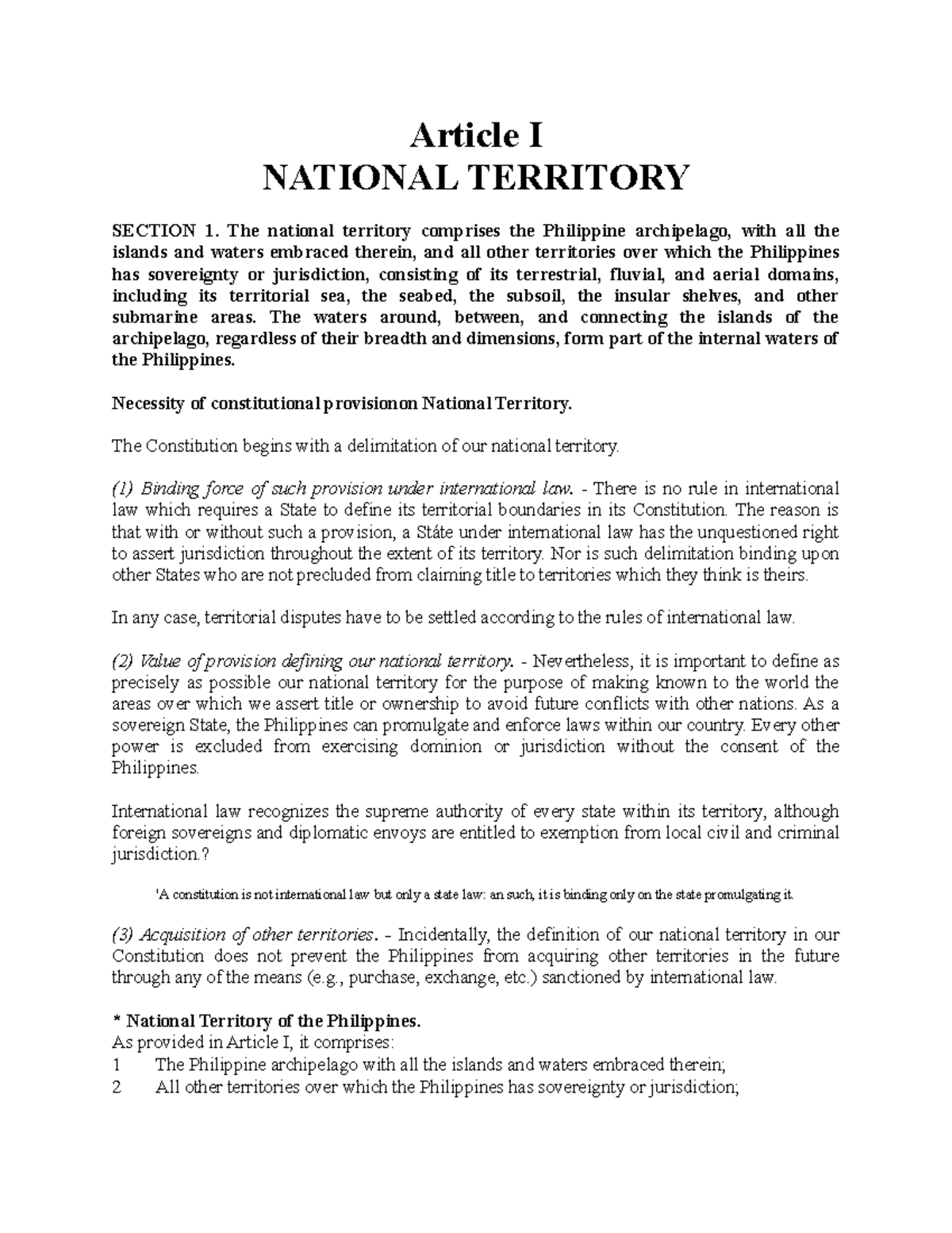Philippine Constitution Article 1 - Article I NATIONAL TERRITORY ...