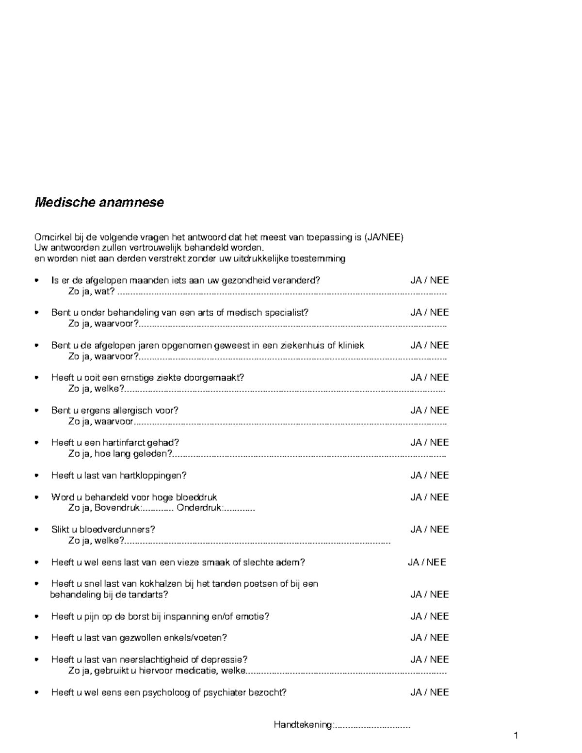 Voorbeeld anamnese - Medische anamnese Omcirkel bij de volgende vragen ...