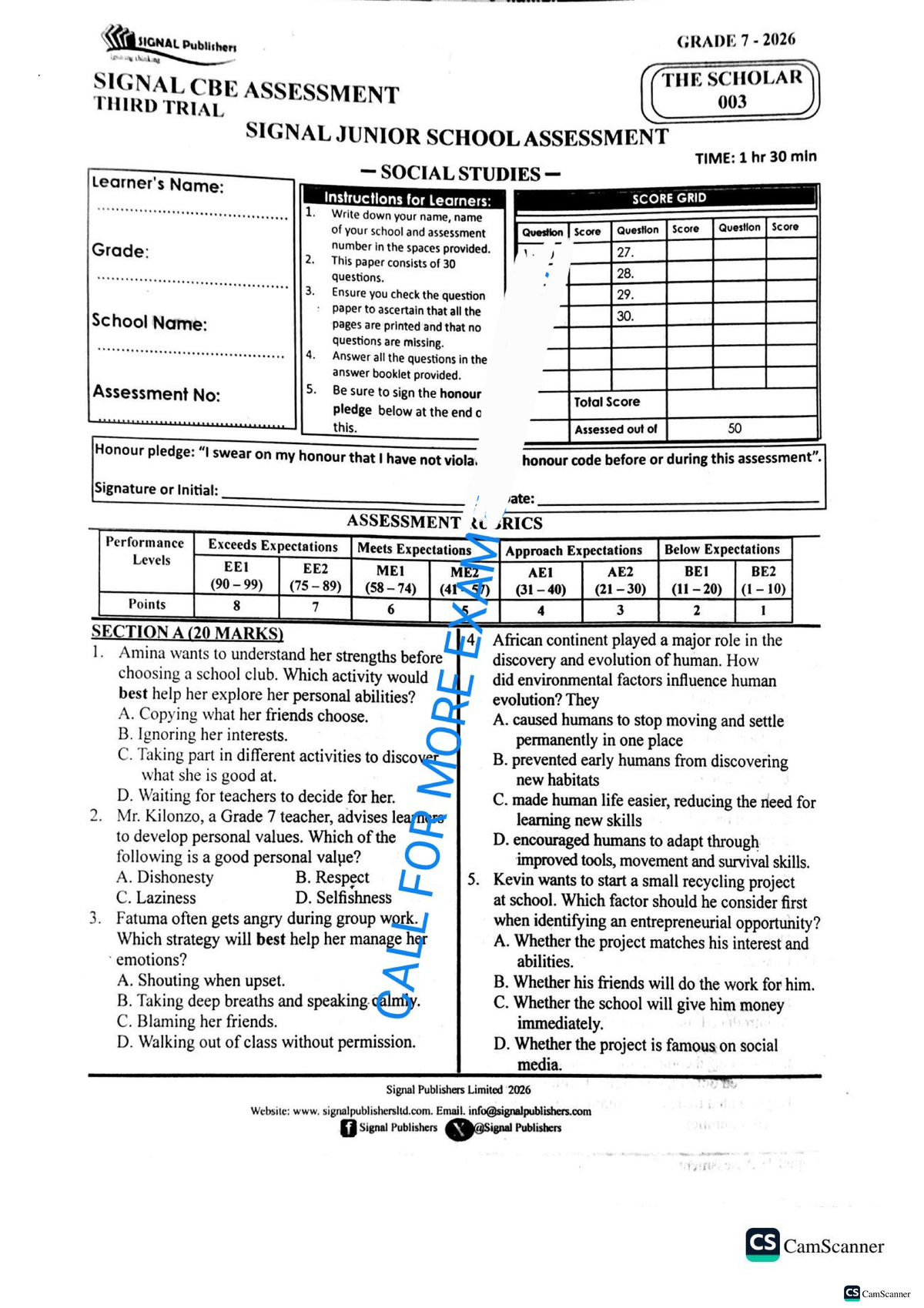 Signal 003 Grade 7 Social Studies Assessment - Third Trial 2026 - Studocu
