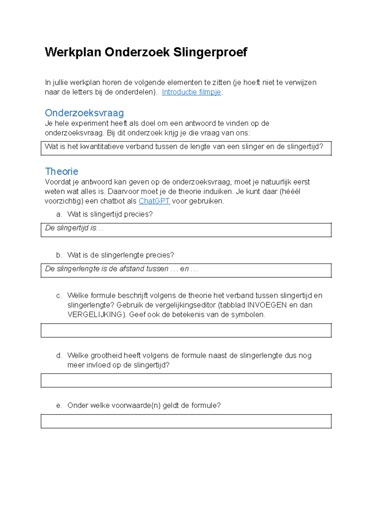 Werkplan Slingerproef: Onderzoek naar Lengte en Slingertijd - Studeersnel