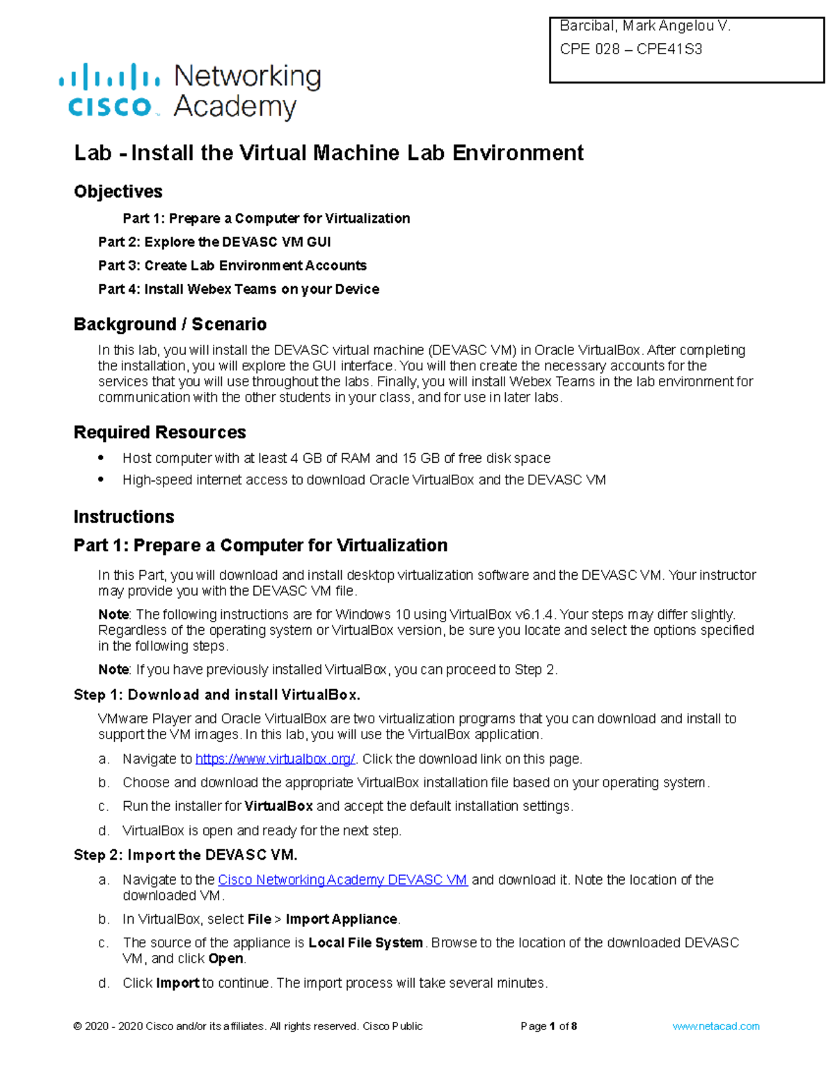 1.1.2 Lab - Install the Virtual Machine Lab Environment - Lab - Install ...