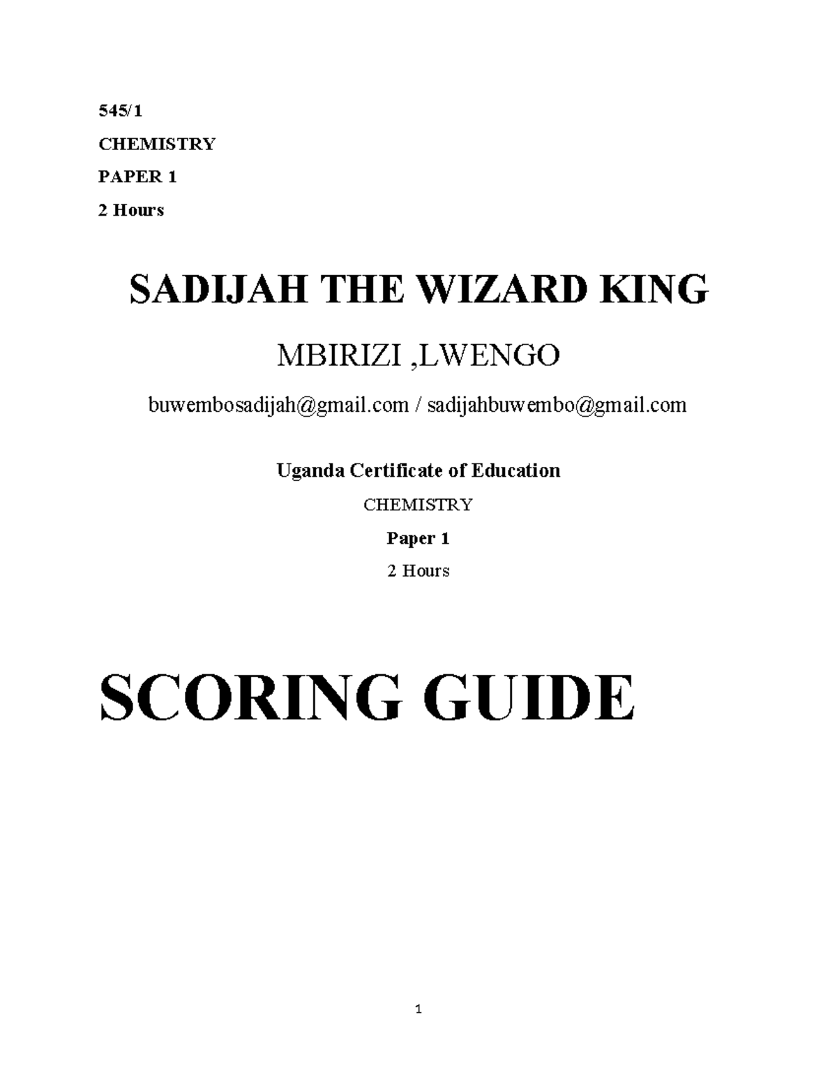 UCE CHEM 1 Exam Guide by Sadijah: Chemistry Concepts & Applications ...