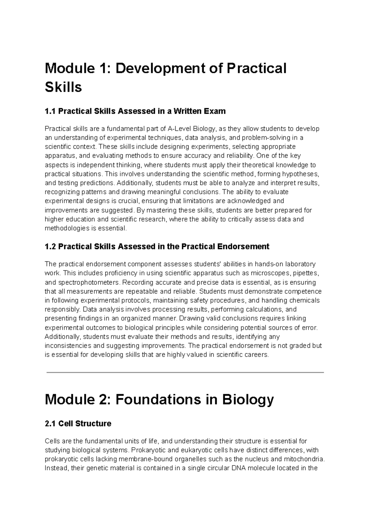 Module 1 and Module 2 - Module 1: Development of Practical Skills 1 ...