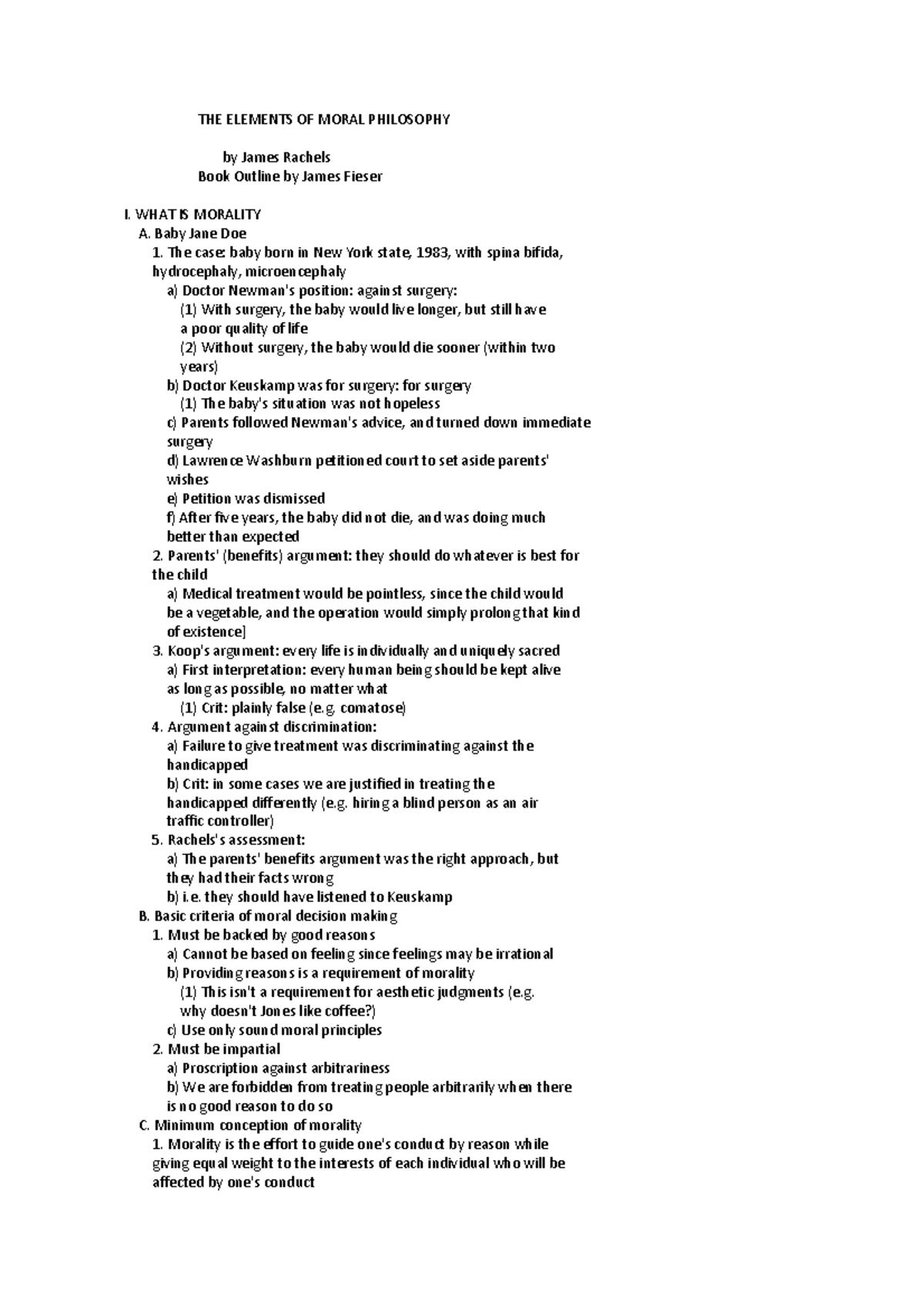 Summaries of the book The Elements of Moral Philosophy from James - The ...