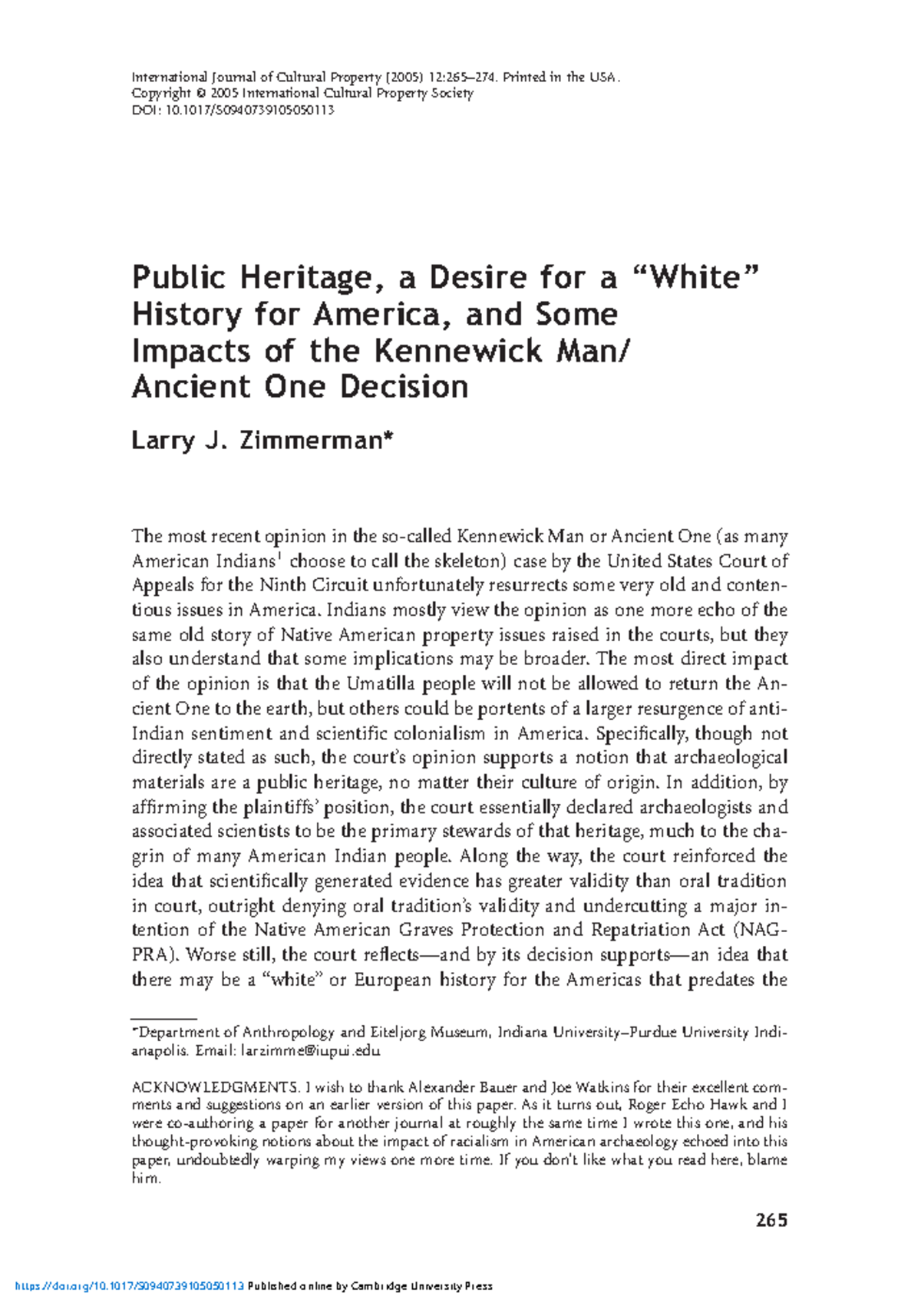 Public Heritage and the Controversy Surrounding the Kennewick Man Case ...