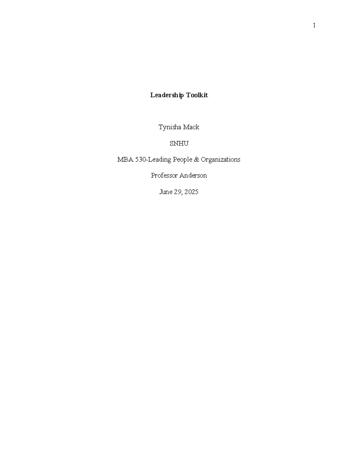 Leadership Toolkit: Enhancing Leadership Skills in SNHU MBA - Studocu