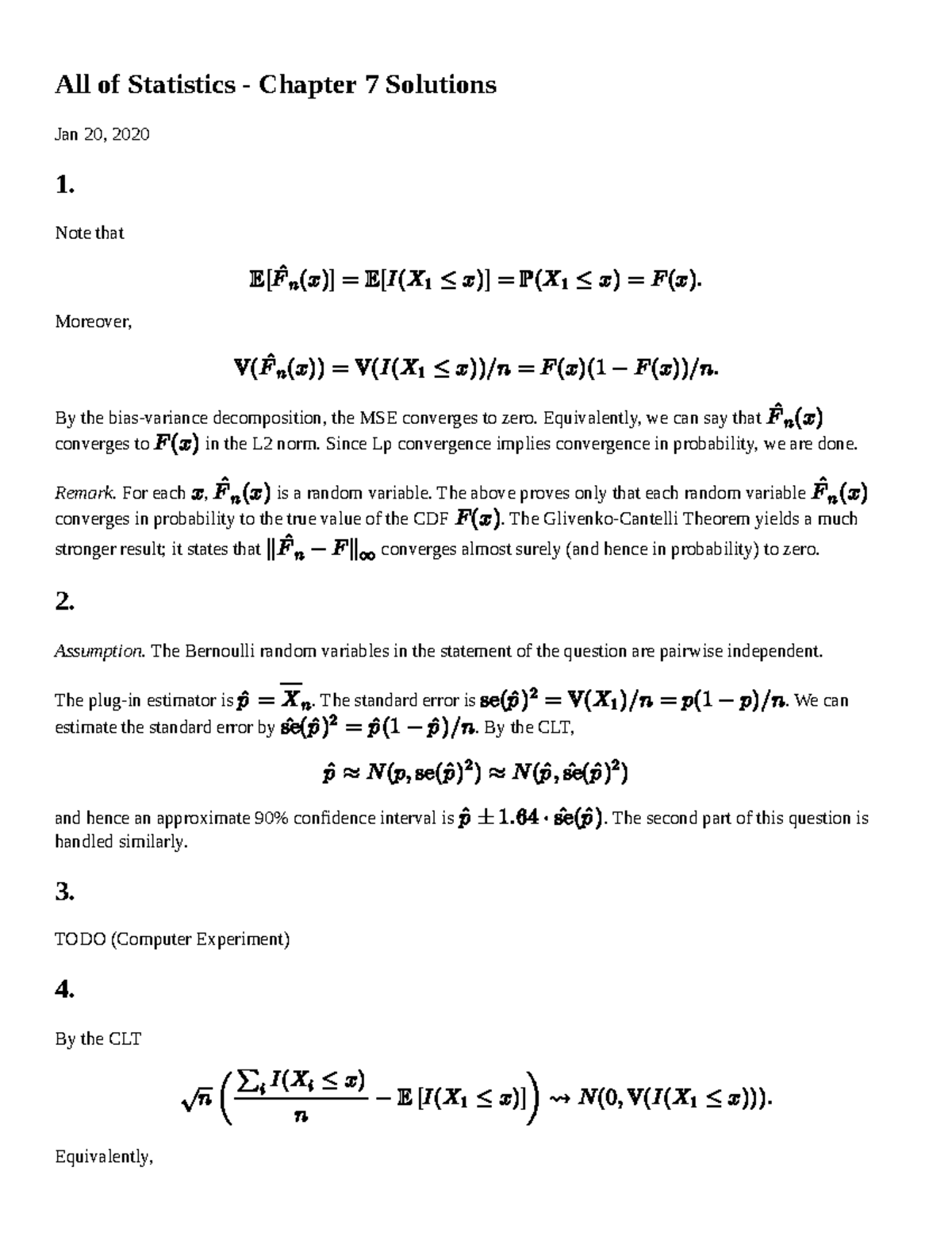 All of Statistics - Chapter 7 Solutions with Detailed Explanations ...