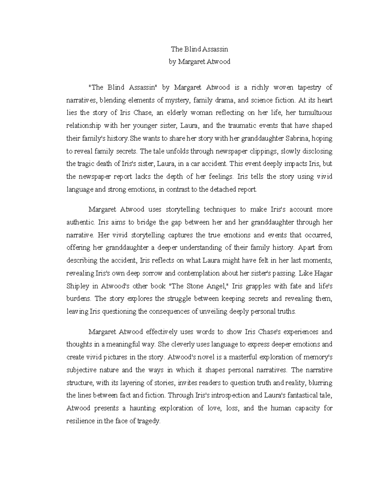 Margaret Atwood's "The Blind Assassin": A Deep Dive into Narrative ...