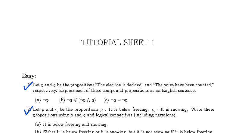 Tutorial Sheet 1: Propositions, Truth Tables, and Logical Expressions ...
