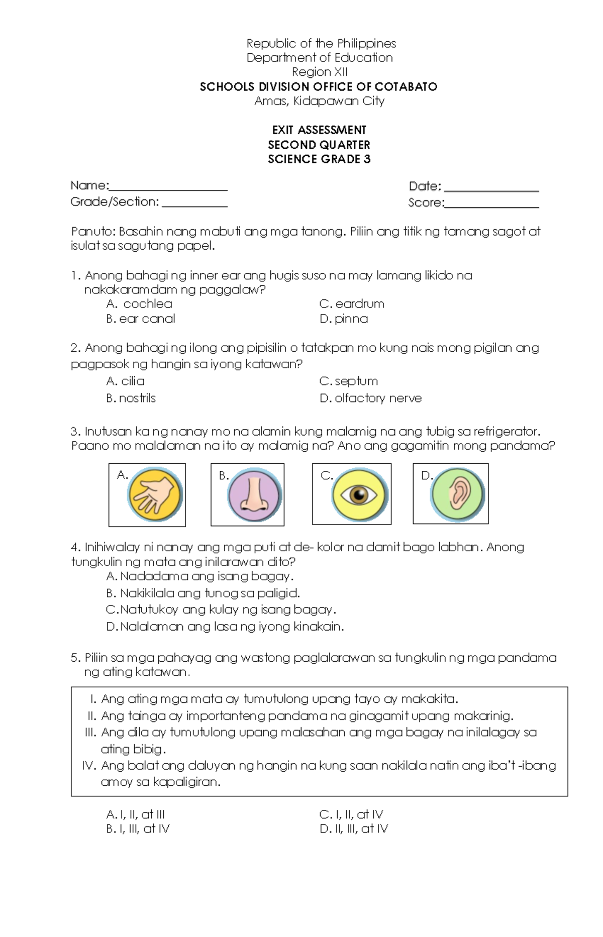 Grade 3 Science Q2 EXIT TEST: Comprehensive Assessment Guide - Studocu