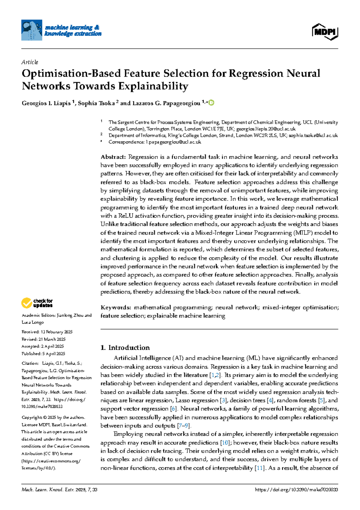 Optimisation-Based Feature Selection for Regression Neural Networks (MLK 2025) - Studocu