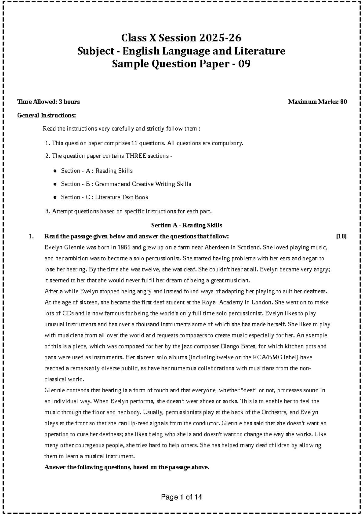Class X English Language & Literature Sample Question Paper 09 - Studocu