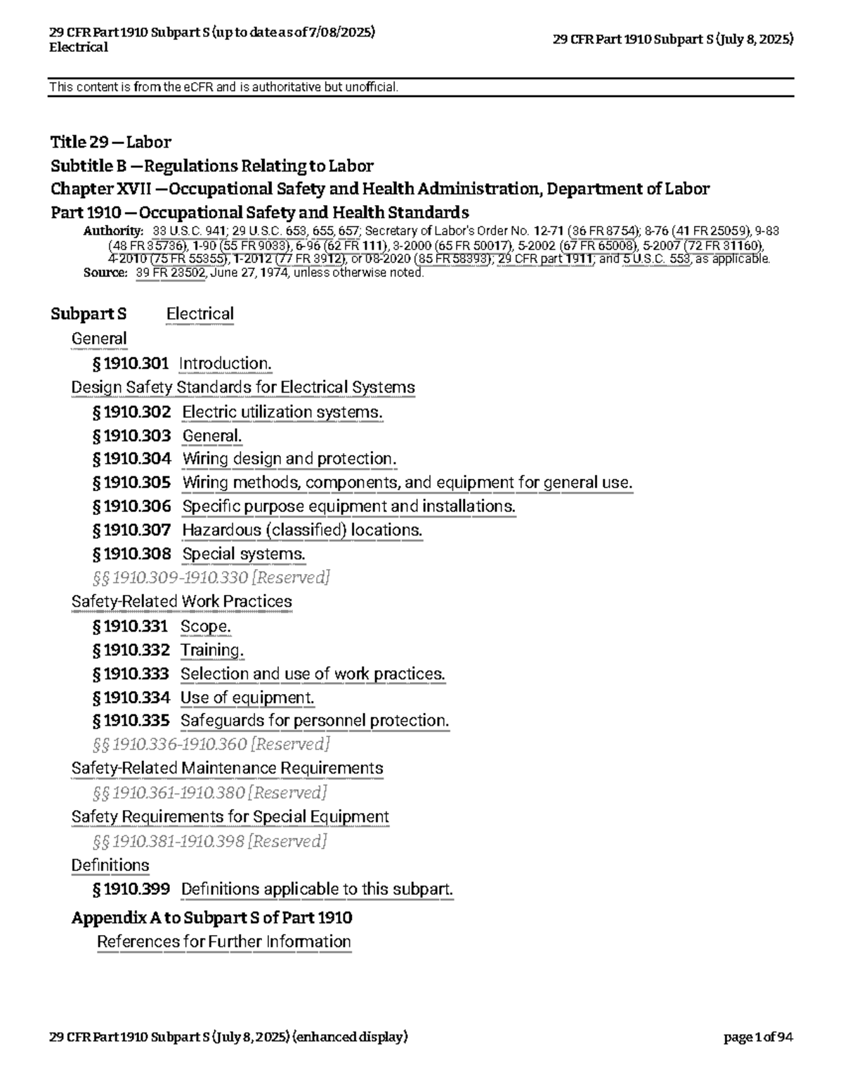 29 CFR Part 1910 Subpart S: Electrical Safety Standards (Updated 2025 ...