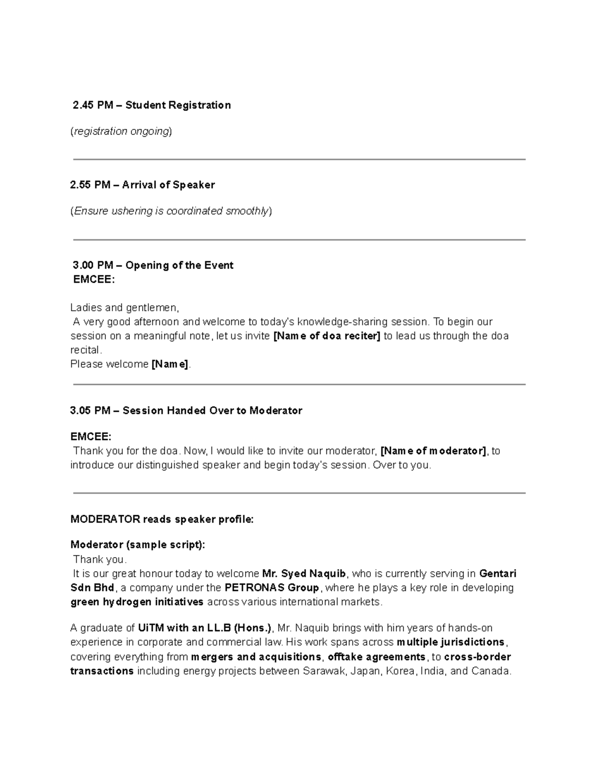 Emcee & Moderator Script for Session on Beneficial Ownership Reporting ...