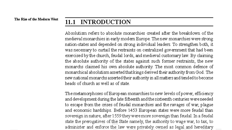 Unit 11: The Rise of Absolutism in Western and Eastern Europe - Studocu