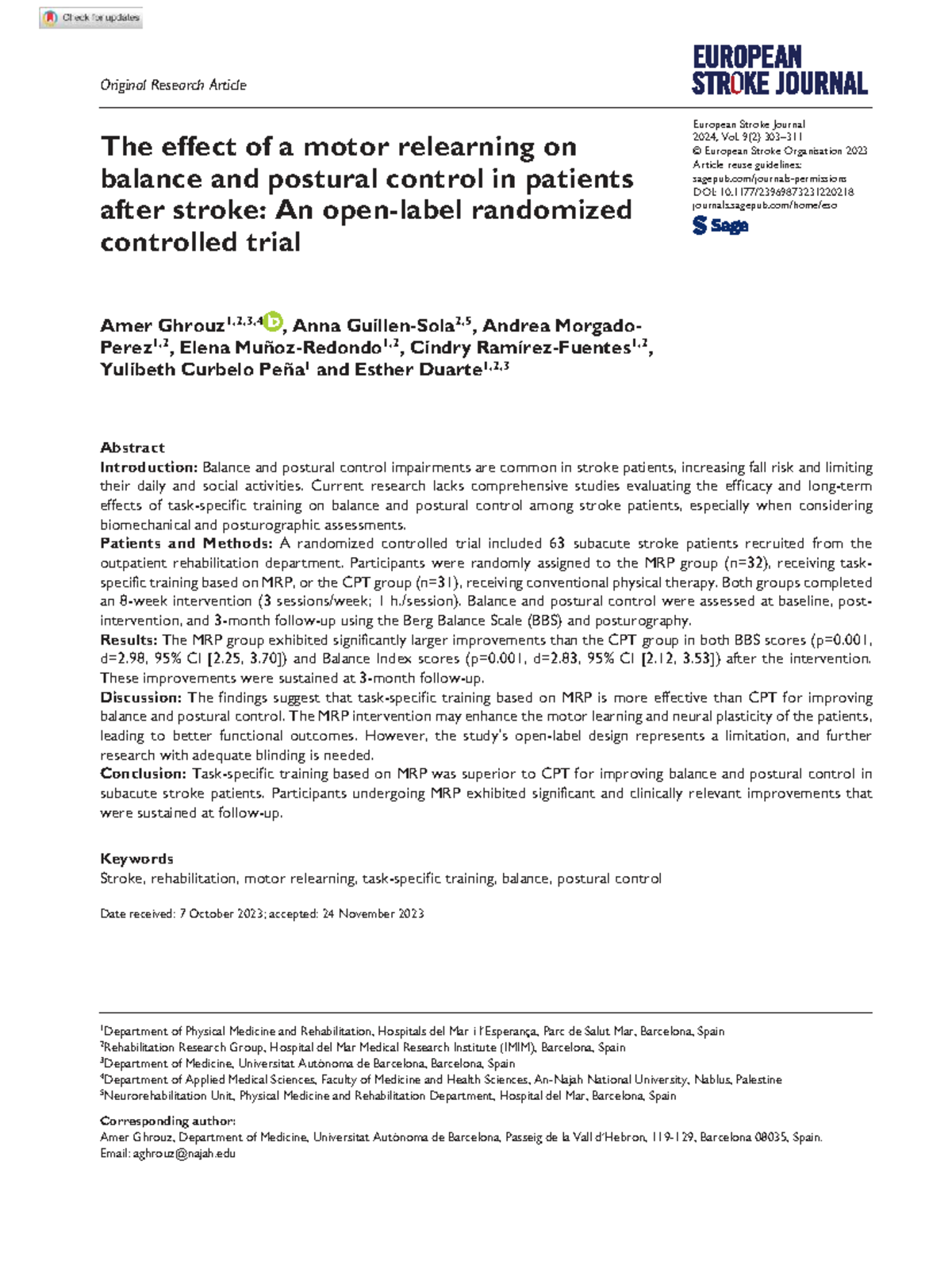 1220218 Final Exam: Motor Relearning Impact on Stroke Balance Control ...