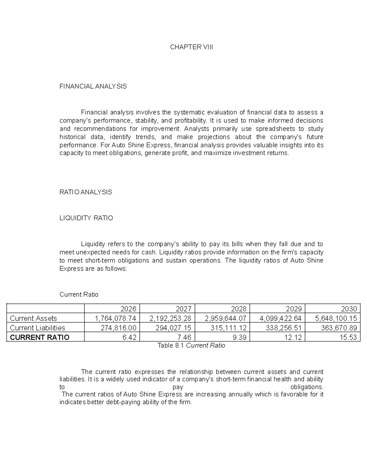 CHAPTER 8 FINANCIAL ANALYSIS OF AUTO SHINE EXPRESS - Studocu