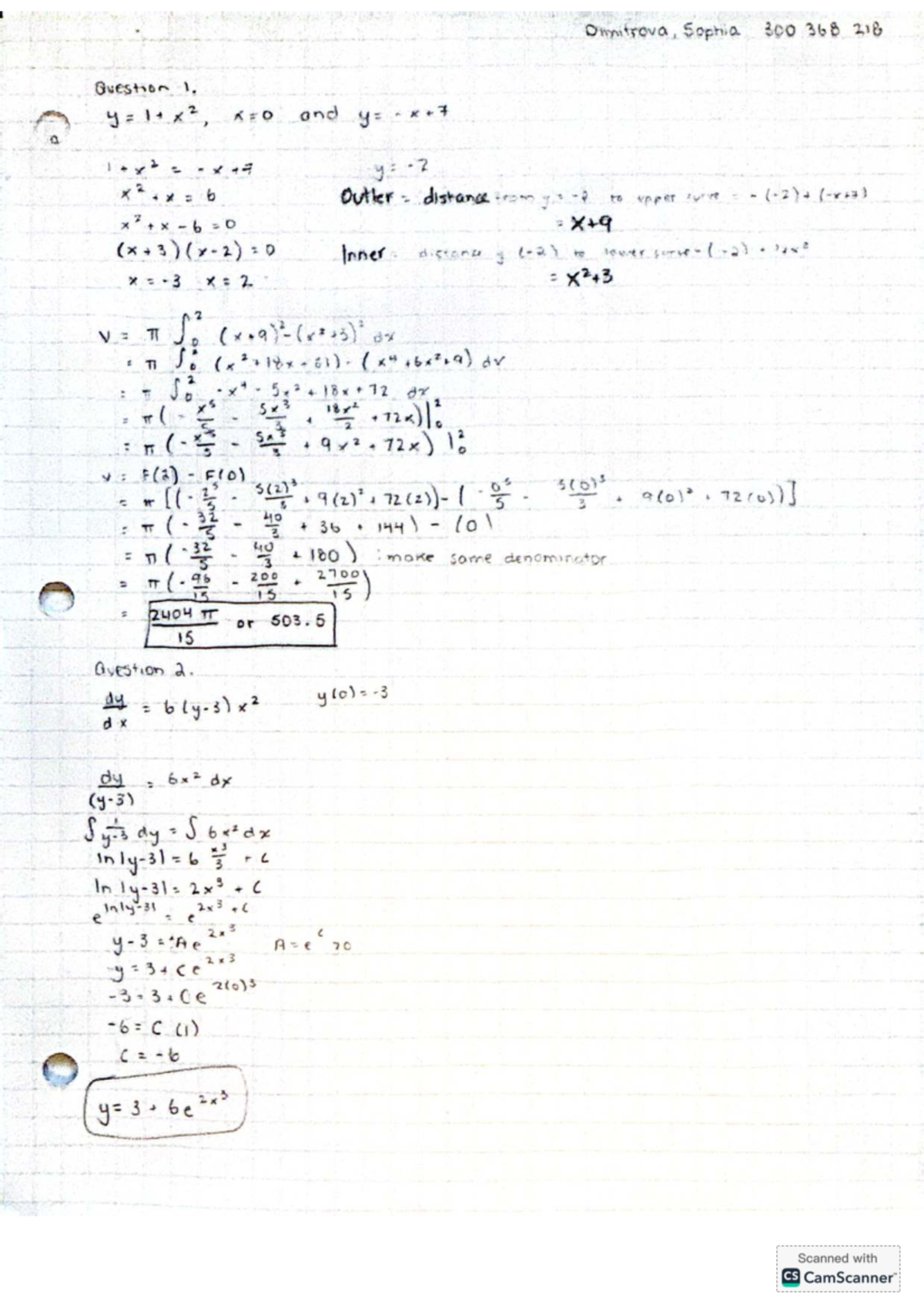 Math 300 Final Exam Solutions: Questions on Functions and Integrals ...