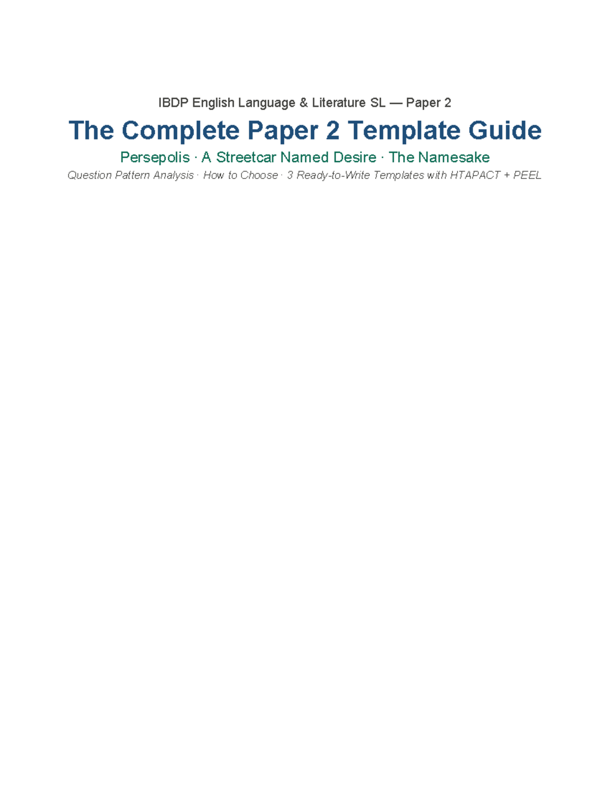 IBDP English Language Literature SL Paper 2 Complete Template Guide ...