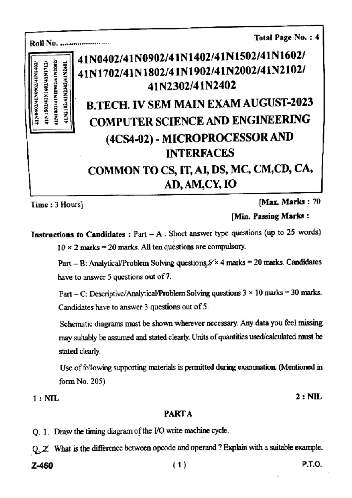 B.TECH IV SEM MAIN EXAM: Microprocessor & Interfaces 41N0402 - Studocu