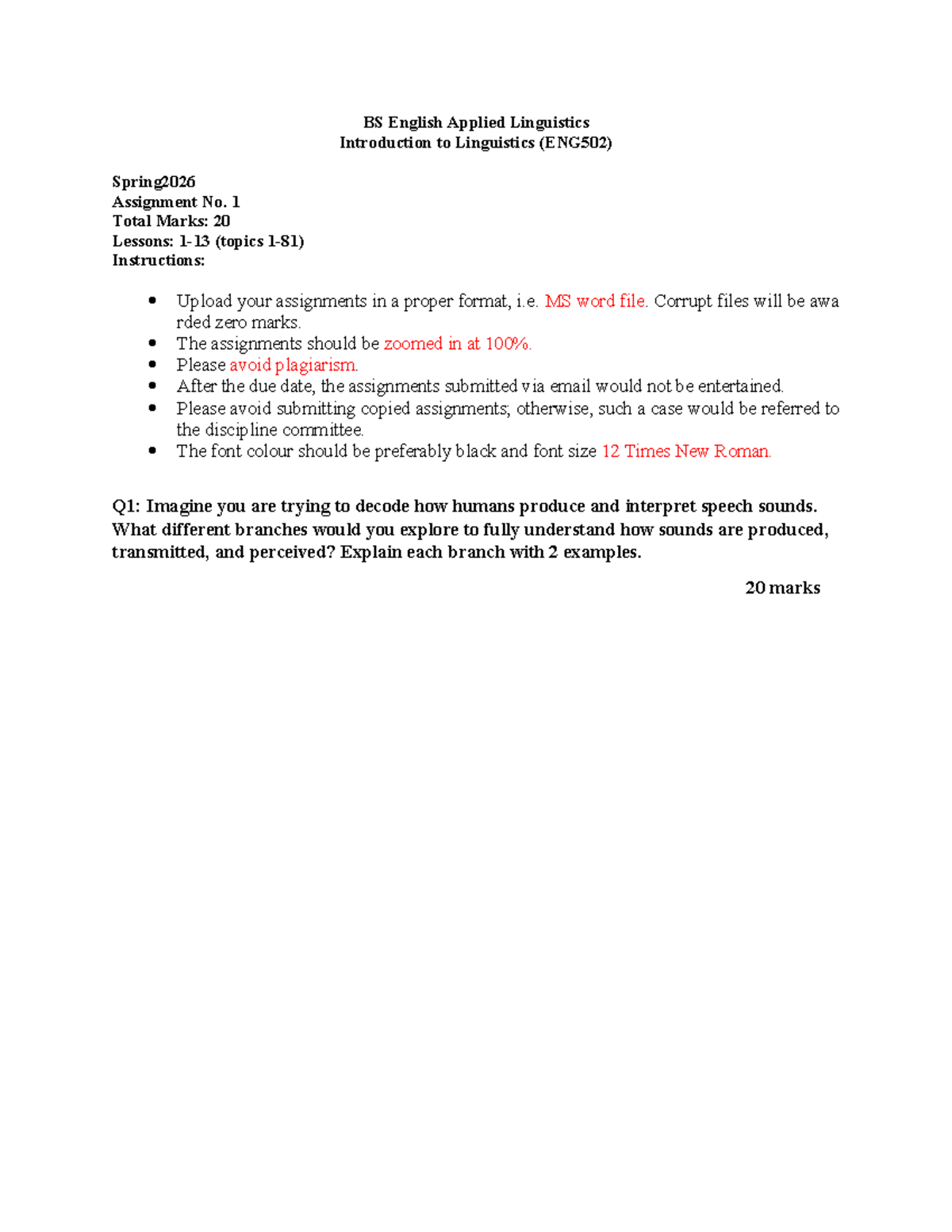 ENG502 Applied Linguistics: Speech Sound Production & Interpretation ...