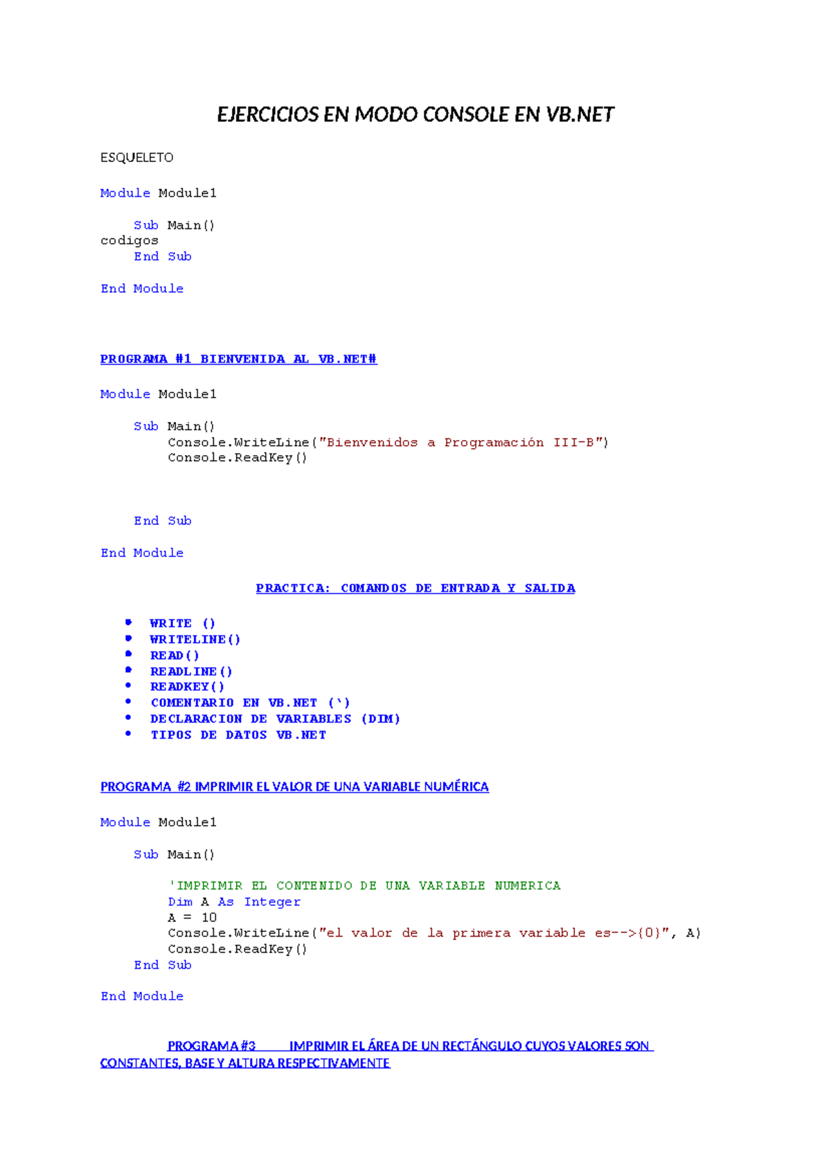 Ejercicios de Programación en Console y WinForms en VB.NET - Studocu